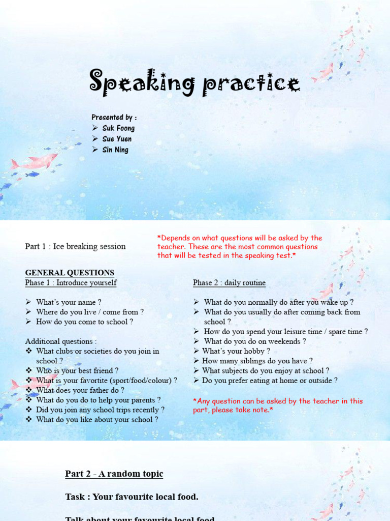 5 Speaking Practice 1 | PDF | Leisure