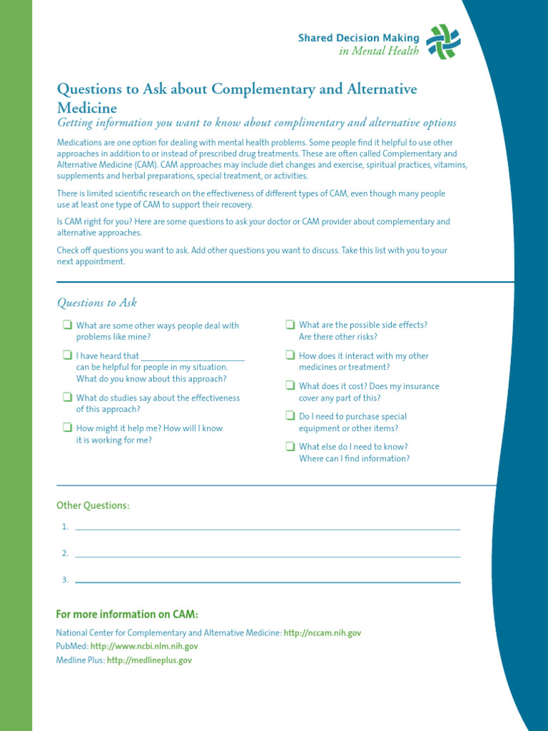 Questions for CAM Consultation | PDF | Self-Improvement | Wellness