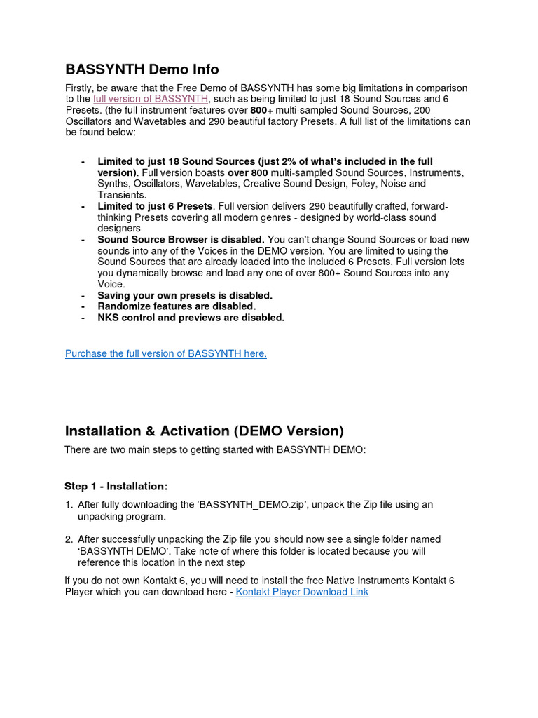 BASSYNTH DEMO Installation Instructions | PDF | Computer File | Computing