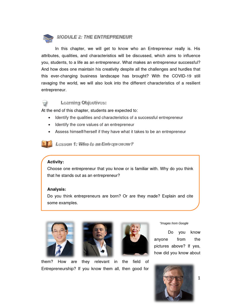 Module 2 The Entrepreneur | PDF | Entrepreneurship | Risk