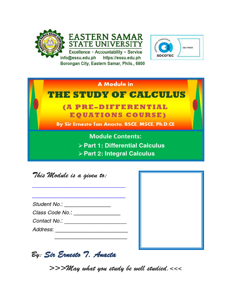 DE Module 2 - The Study of Calculus | PDF | Mathematical Concepts | Equations