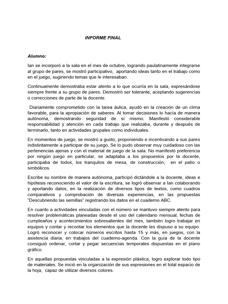 Informes Sala de 5 | PDF