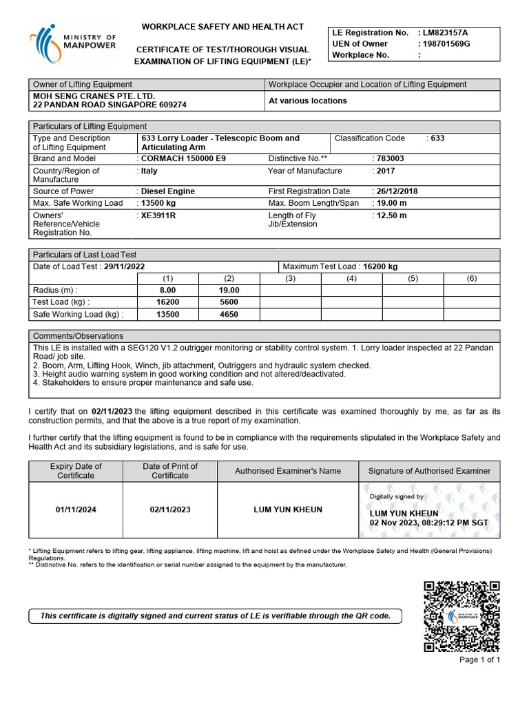 3911 LM (Exp 01.11.24) | PDF | Crane (Machine) | Vehicles
