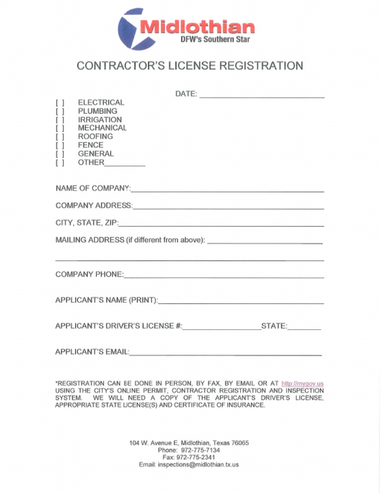 Contractor Registration Form | PDF