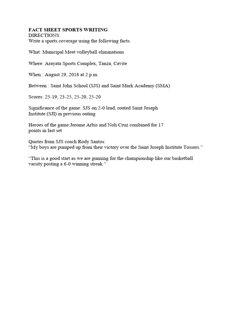 Fact Sheet Sports Writing 1 | PDF | Sports & Recreation
