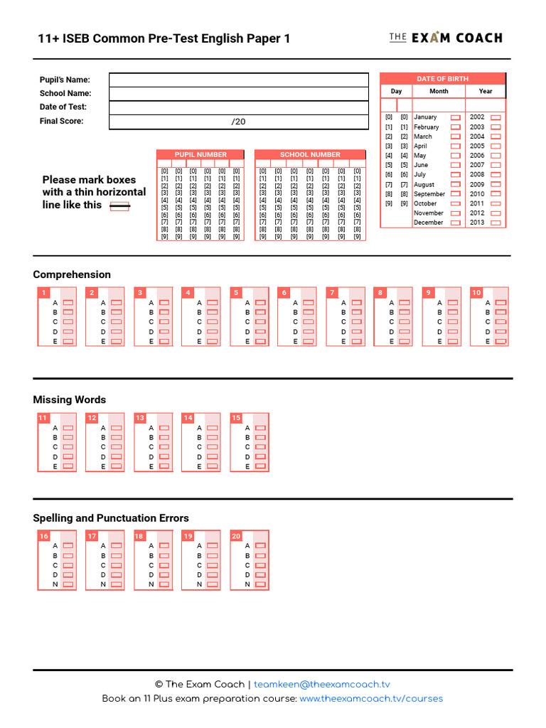 The Exam Coach 11 ISEB Common Pre-Test English Paper 1 Answering ...