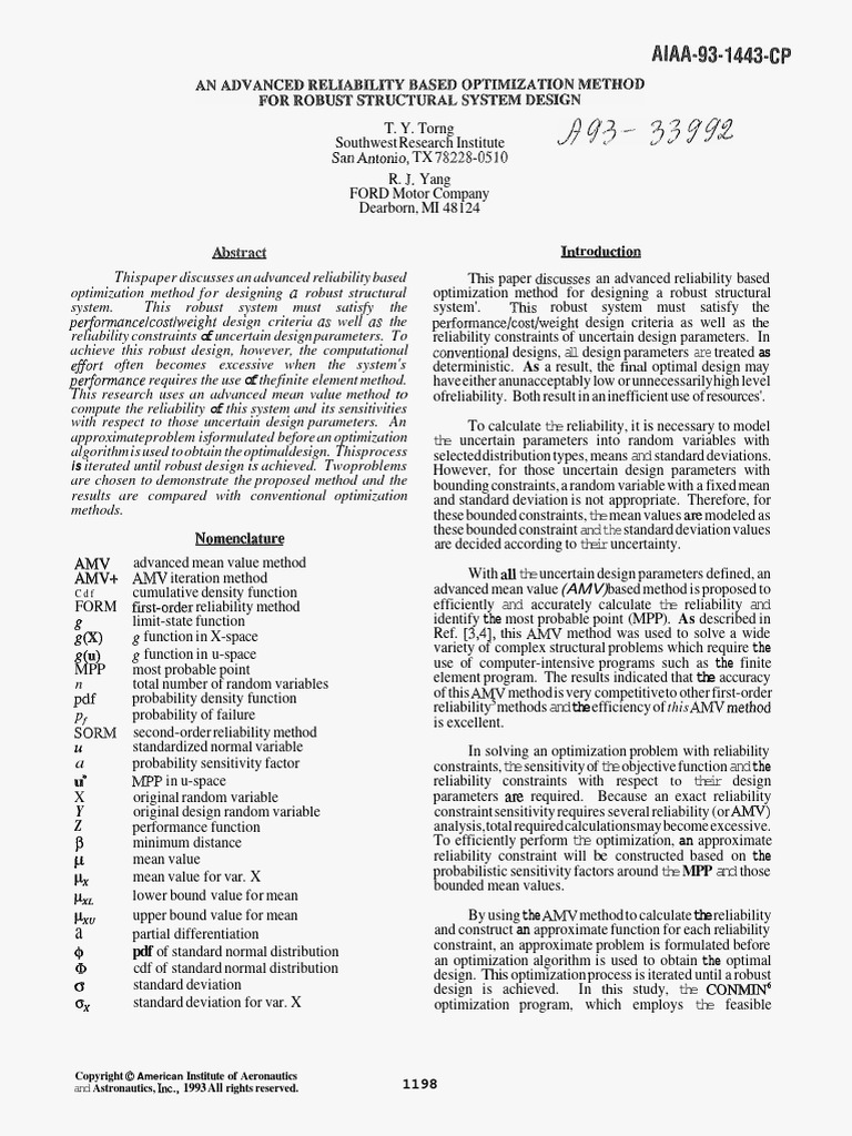 (1993) An Advanced Reliability Based Optimization Method For Robust Structural System Design ...