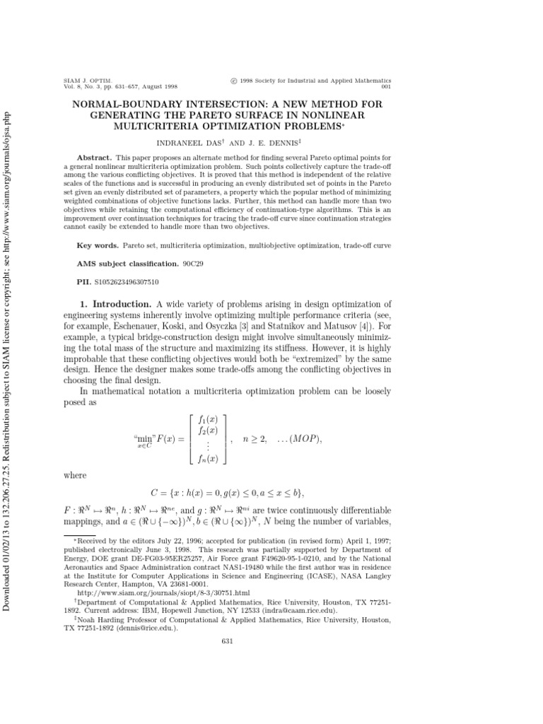 (1997) Normal-Boundary Intersection A New Method For Generating The Pareto Surface in Nonlinear ...