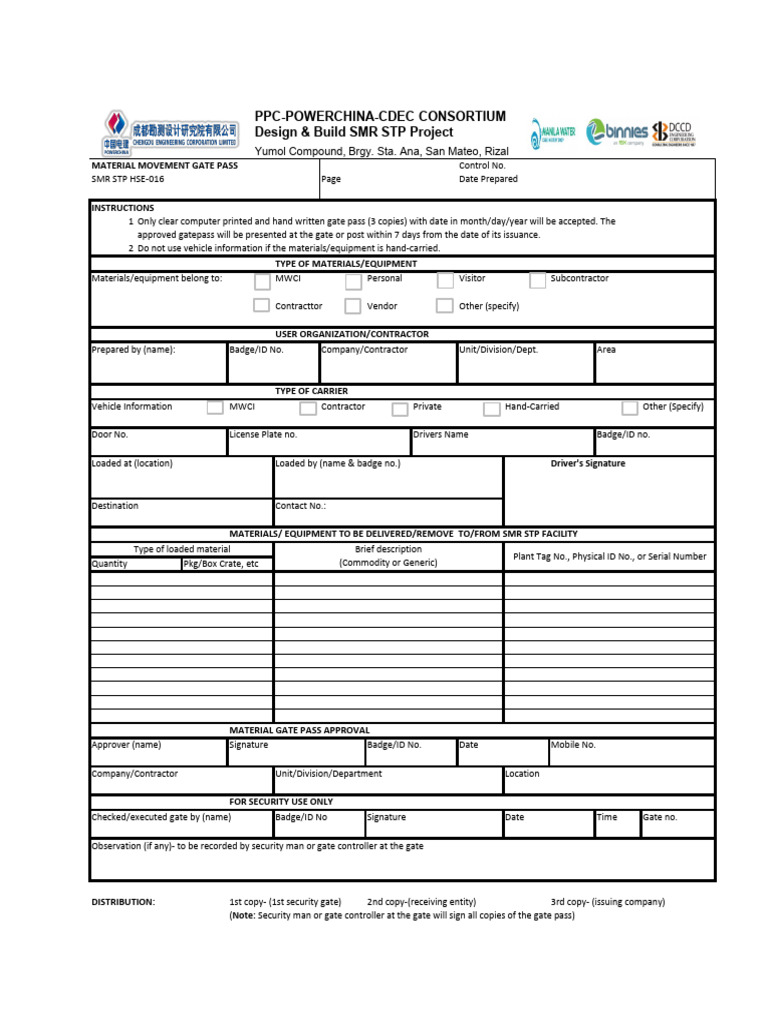 Material Movement Gate Pass Format | PDF | Computing