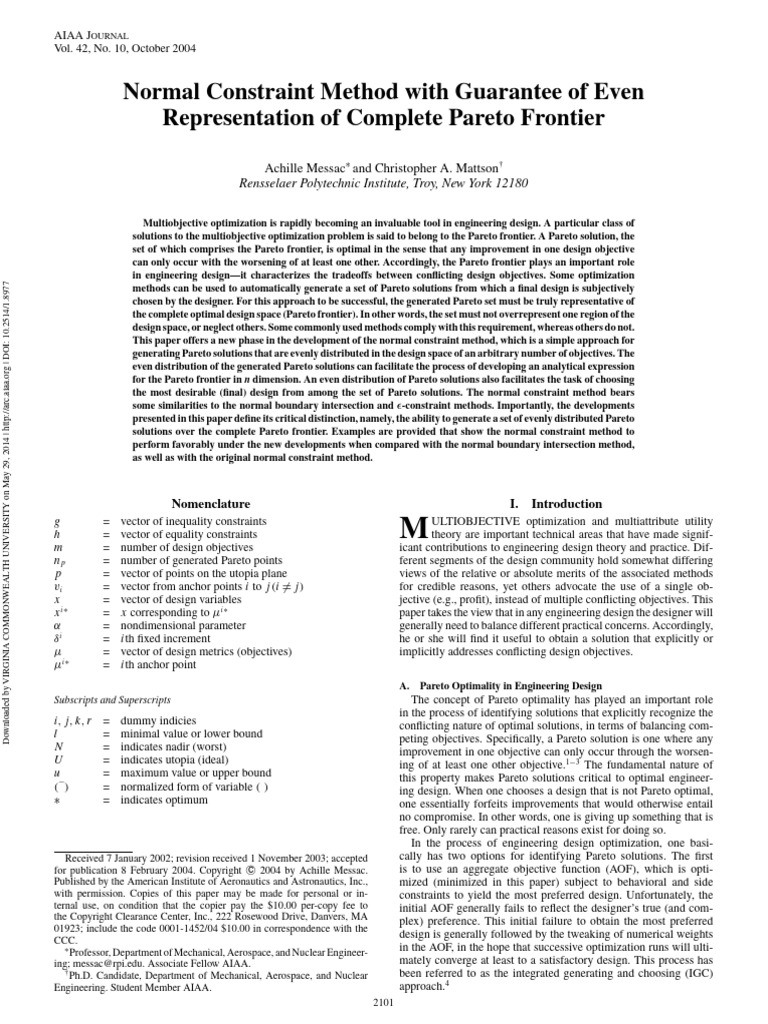 (2004) Normal Constraint Method With Guarantee of Even Representation of Complete Pareto ...