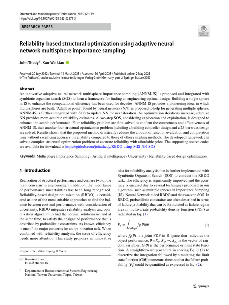 (2023) Reliability Based Structural Optimization Using Adaptive Neural Network Multisphere ...