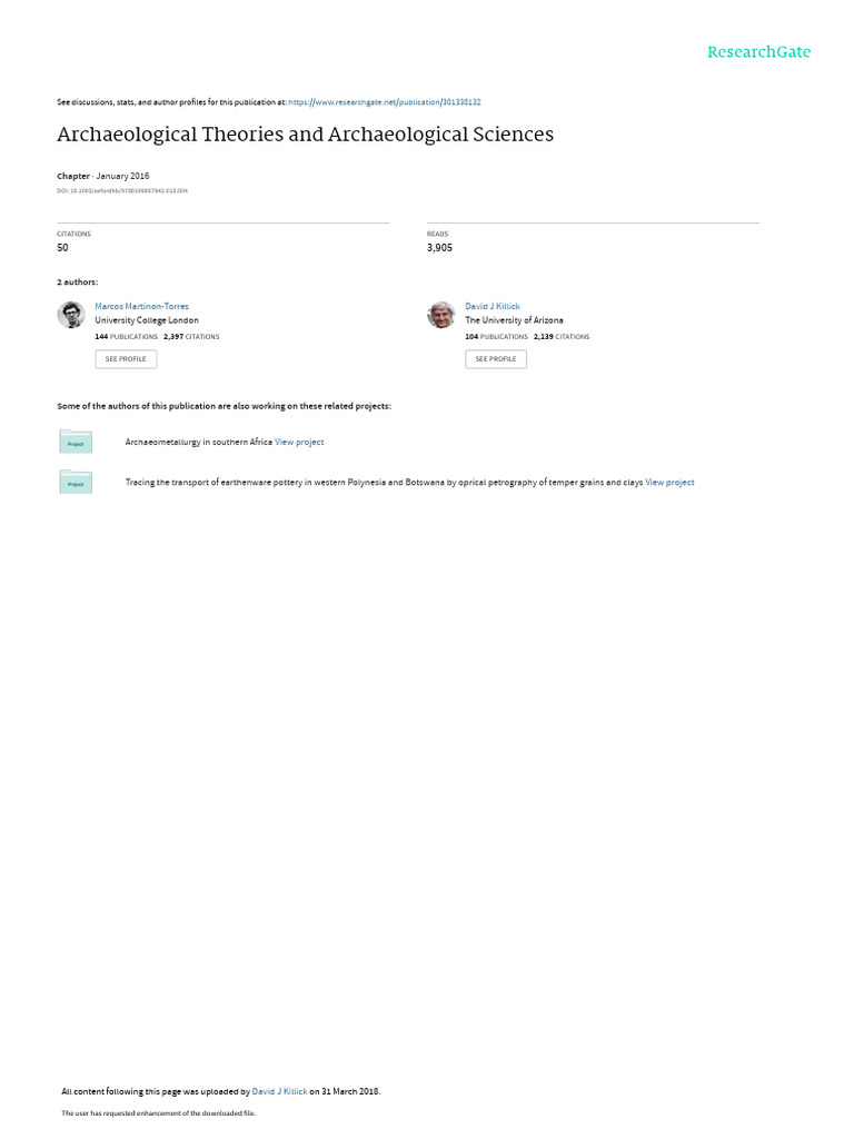 Martinon-Torres and Killick in Press Archaeological Theories and Archaeological Sciences ...