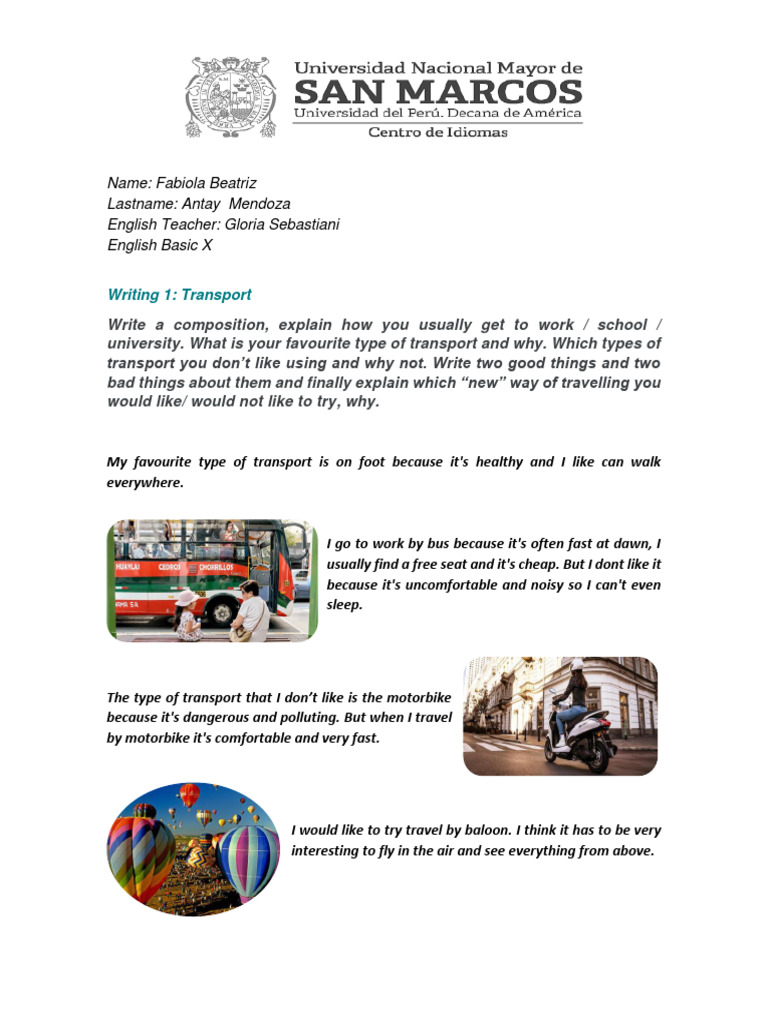 Writing 1 - Transport | PDF