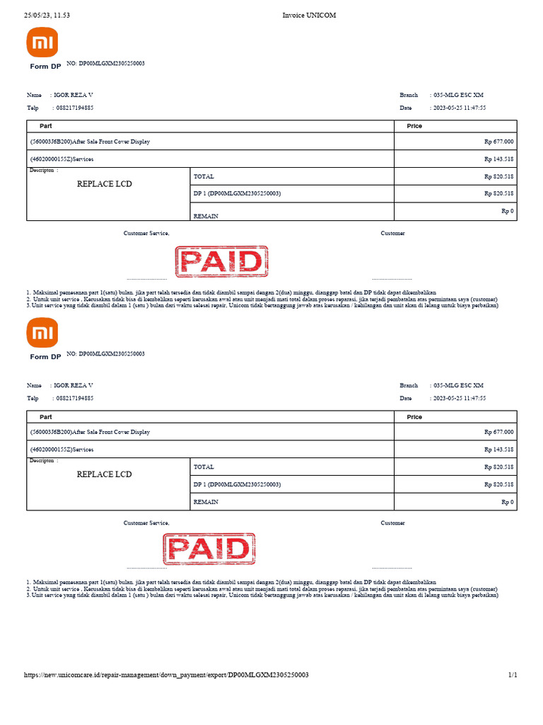 Invoice UNICOM | PDF