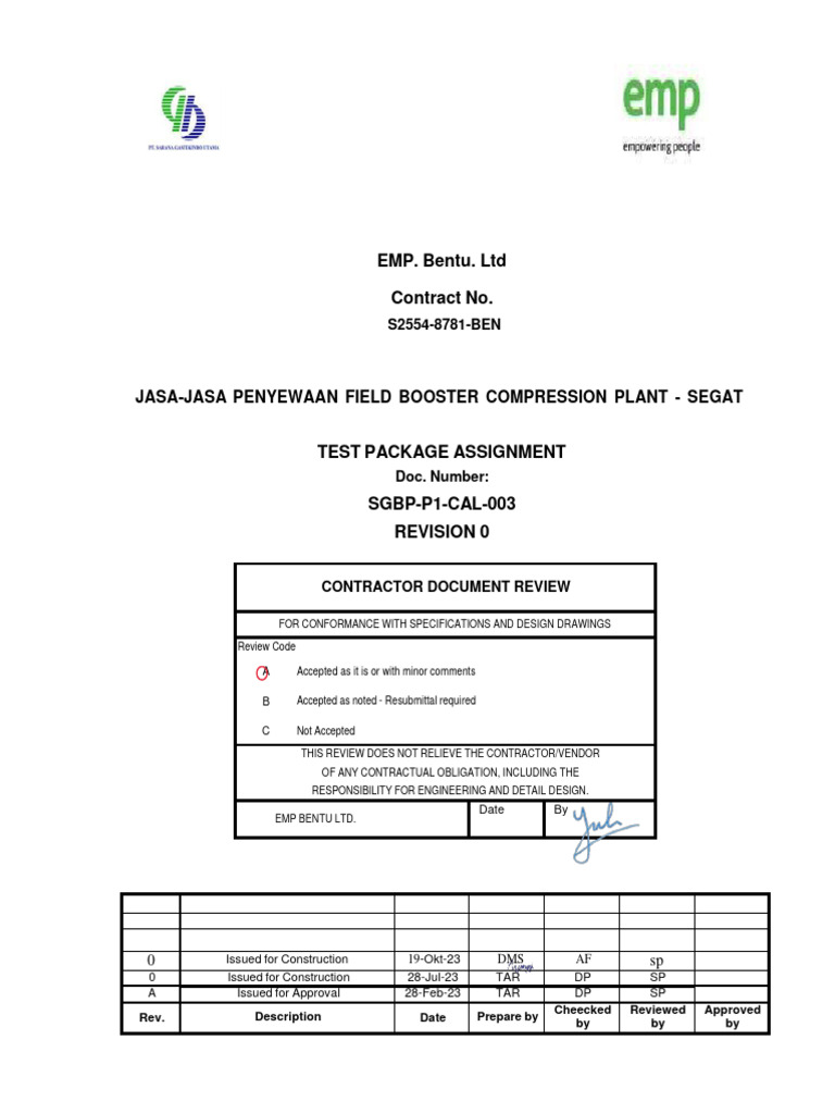 SGBP-P1-CAL-003 Test Package Assignment - Rev 0-19-10-2023 Sign | PDF ...