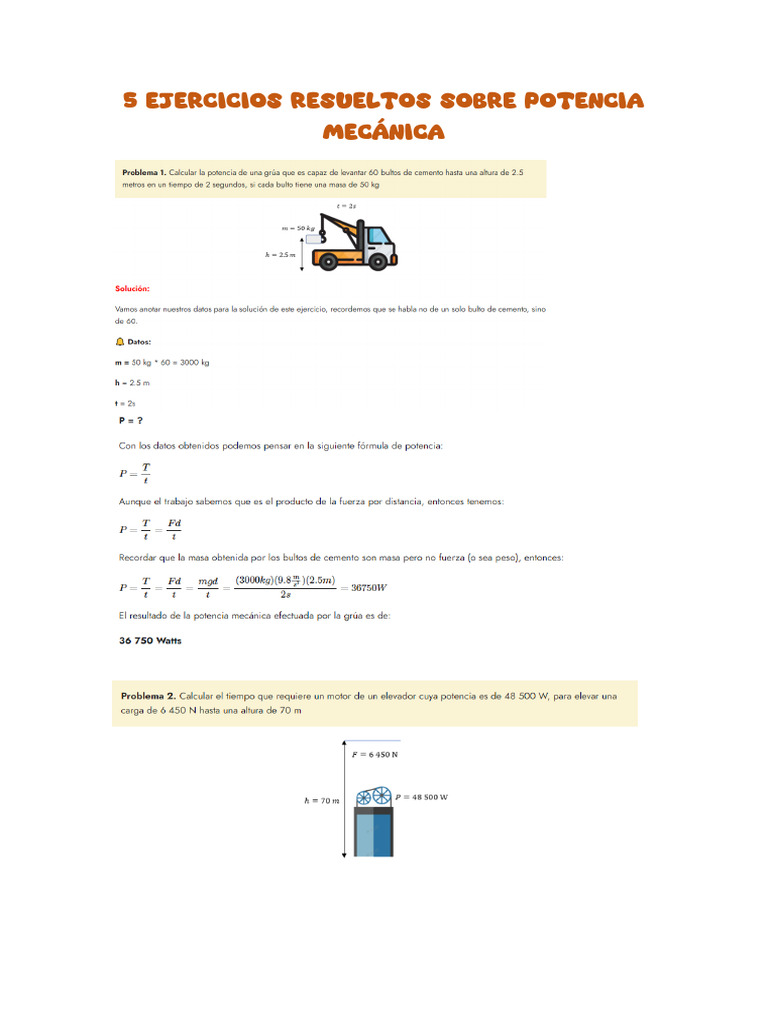 Ejercicios Resueltos de Potencia Mecánica | PDF