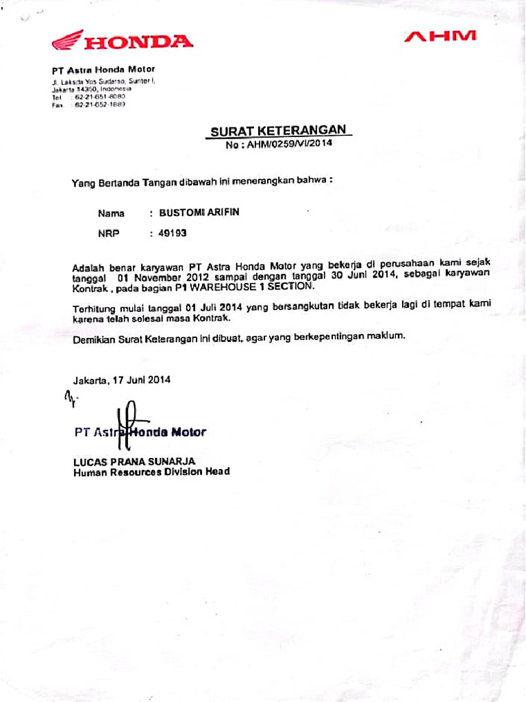 Paklaring AHM Warehouse | PDF