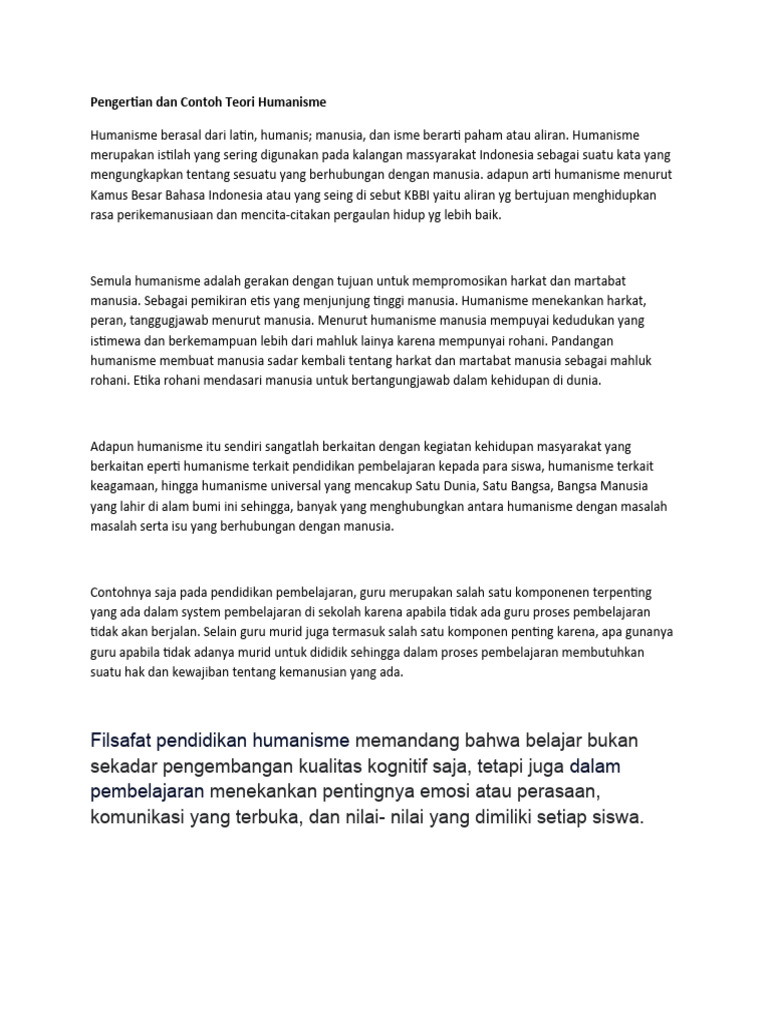 Pengertian Dan Contoh Teori Humanisme | PDF