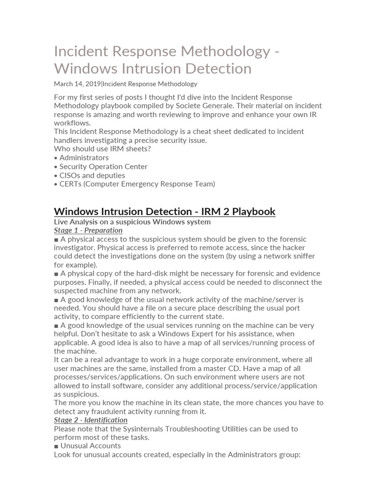 Windows Intrusion Detection Guide | PDF | Windows Registry | Malware