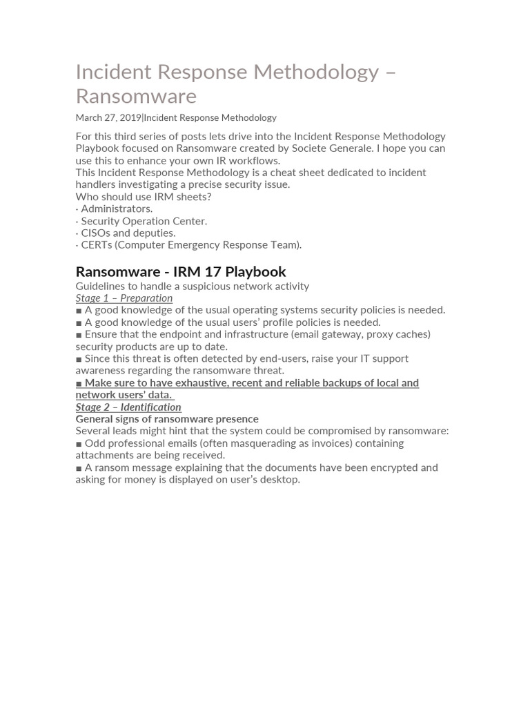 Incident Response Methodology - Ransomware | PDF | Ransomware | Malware