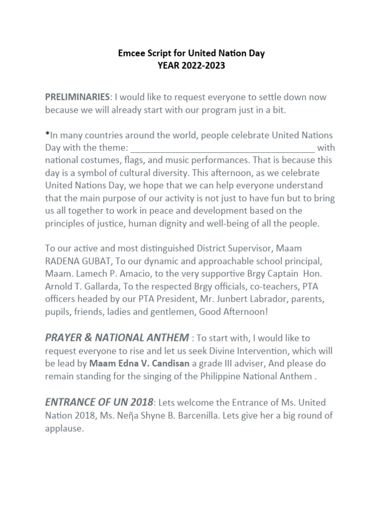Emcee Script For United Nation Day | PDF | Nepal | Turkey