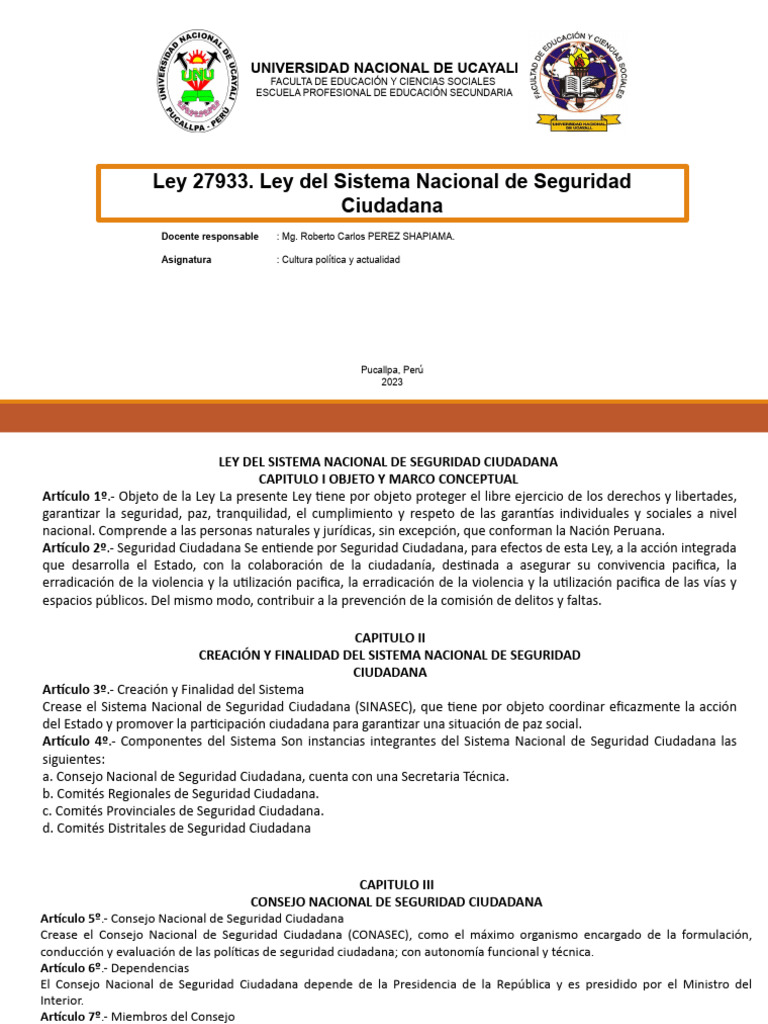 Ley 27933. Ley Del Sistema Nacional de Seguridad Ciudadana | PDF ...