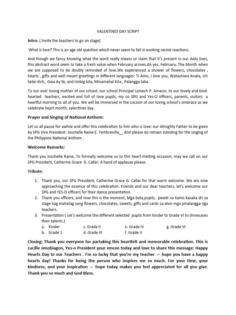 Valentines Day Script Pdf