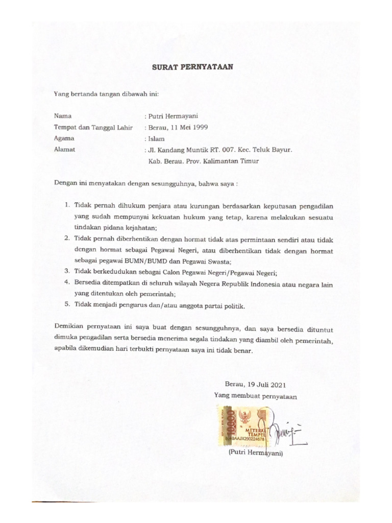 Surat Pernyataan Gabungan Pake | PDF