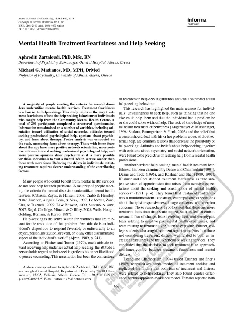 Mental Health Treatment Fearfulness and | PDF | Mental Disorder ...