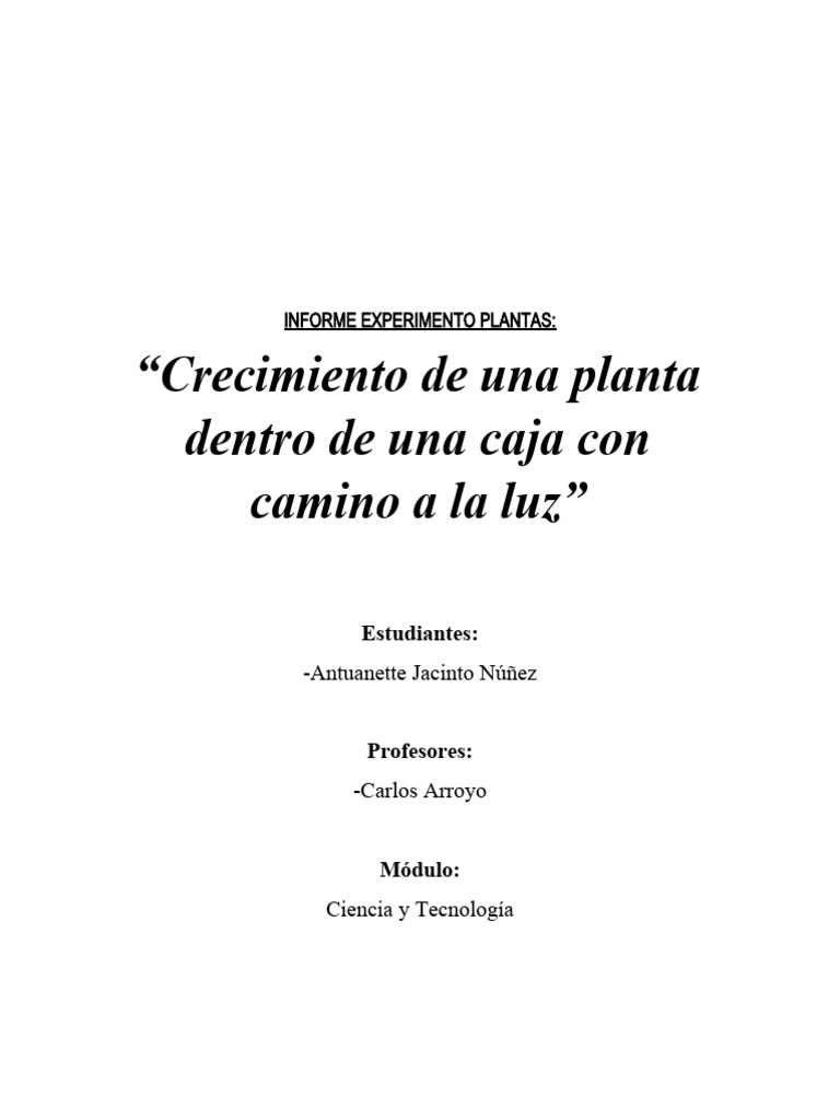 Informe Experimento Plantas | PDF | Plantas | Experimentar