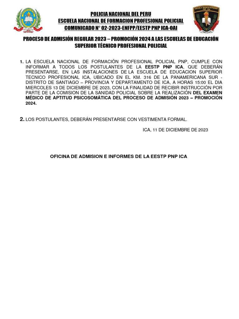 Comunicado 02 Eestp Ica | PDF