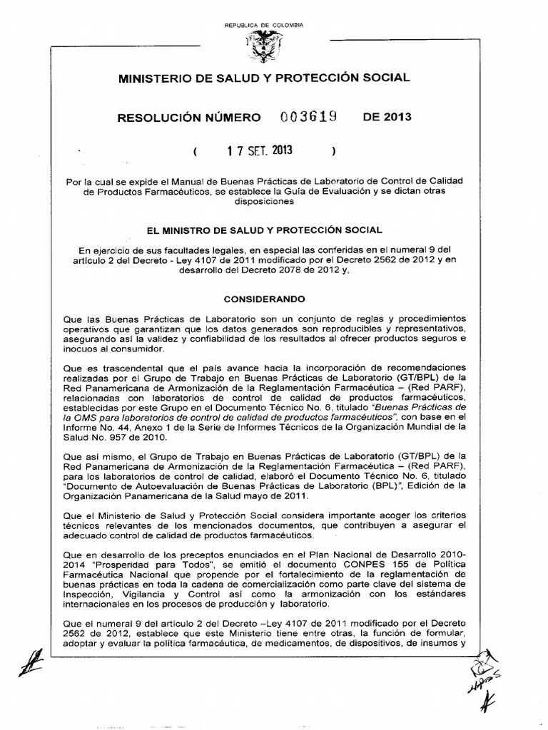 Resolución 3619 de 2013 BPL INVIMA | PDF