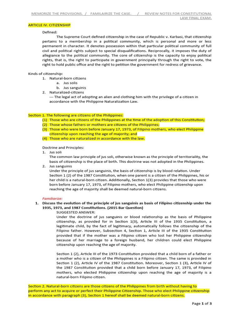 Citizenship - Review Notes For Final Exam | PDF | Citizenship ...