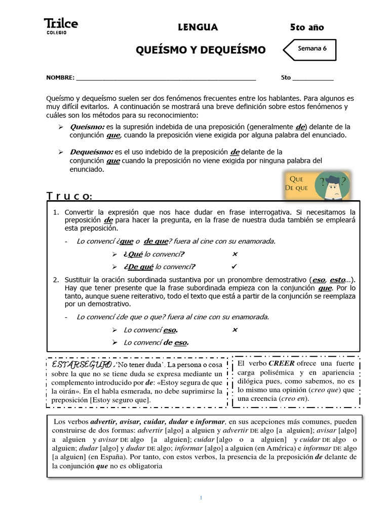 5° Lengua - Queísmo Dequeísmo | PDF | Oración (Lingüística ...