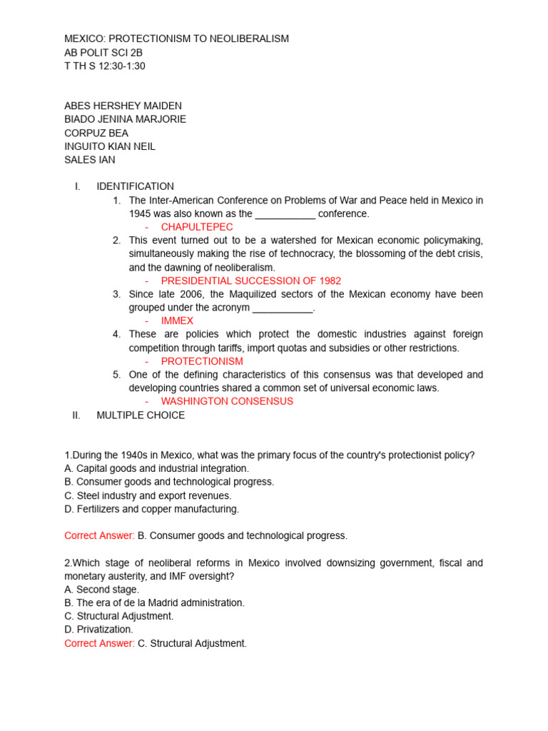 Compa Pol - Mexico Quiz | PDF | Protectionism | Neoliberalism