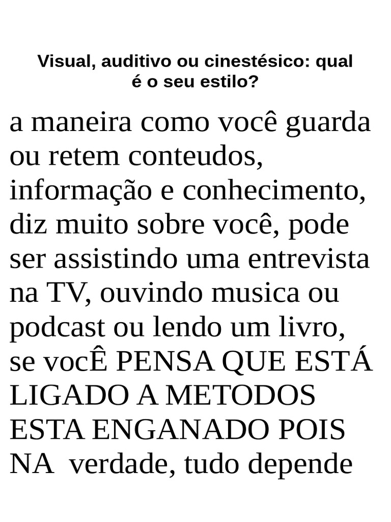Estilos de Aprendizagem: Visual, Auditivo, Cinestésico | PDF ...