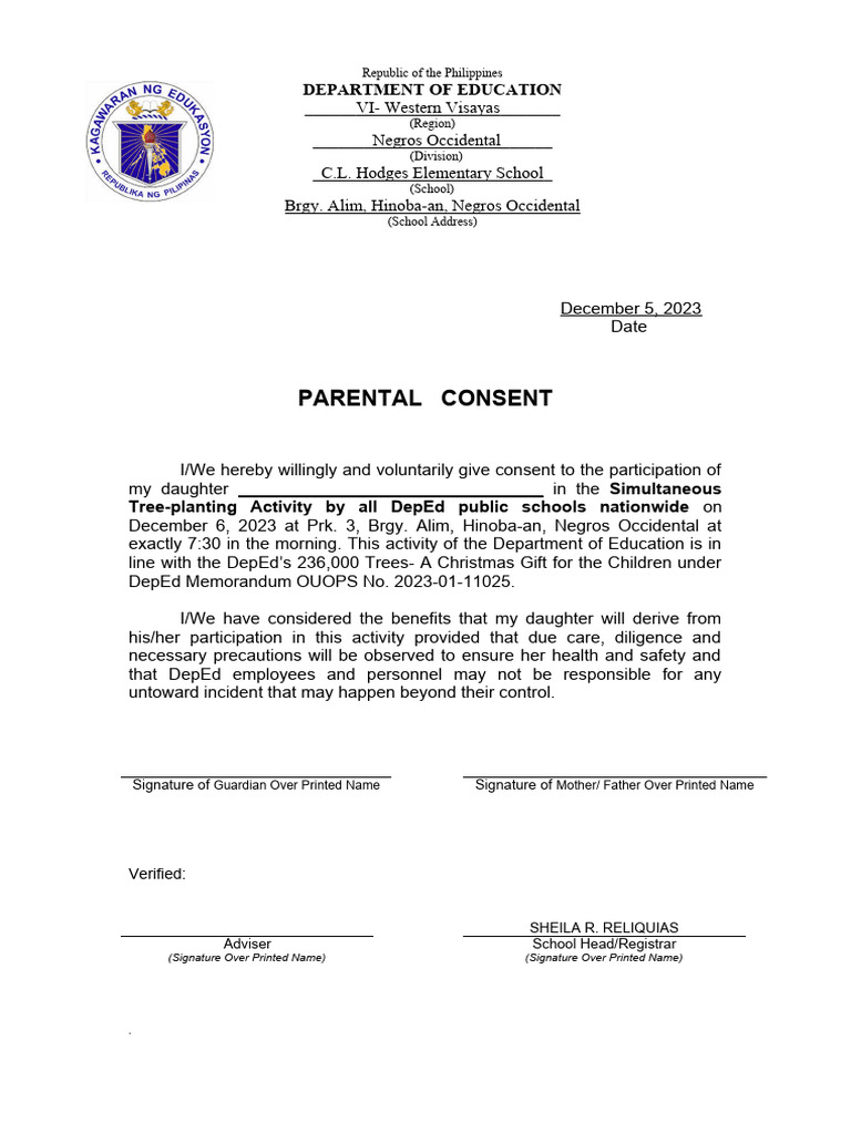 Parents Consent Tree Planting | PDF