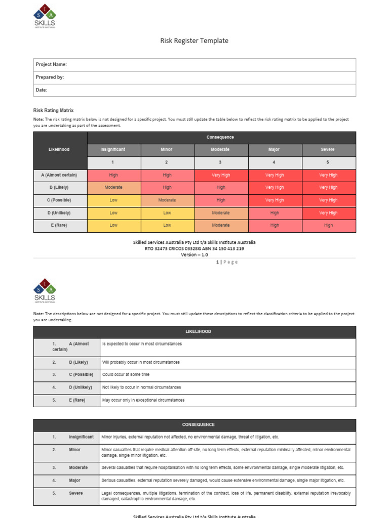 Generic Risk Register Template v2.0 | PDF | Risk