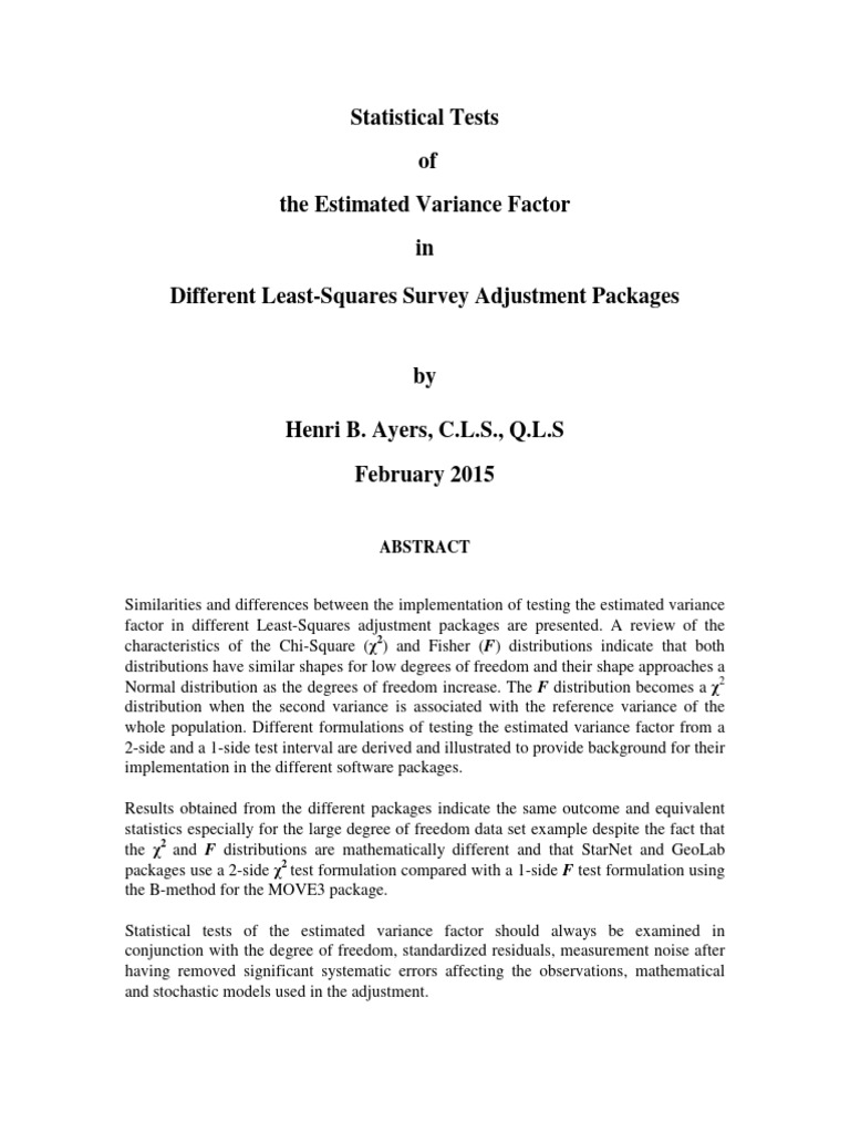 Statistical Tests of The Estimated Variance Factor | PDF | Errors And ... Statistical Tests of The Estimated Variance Factor | PDF | Errors And ...