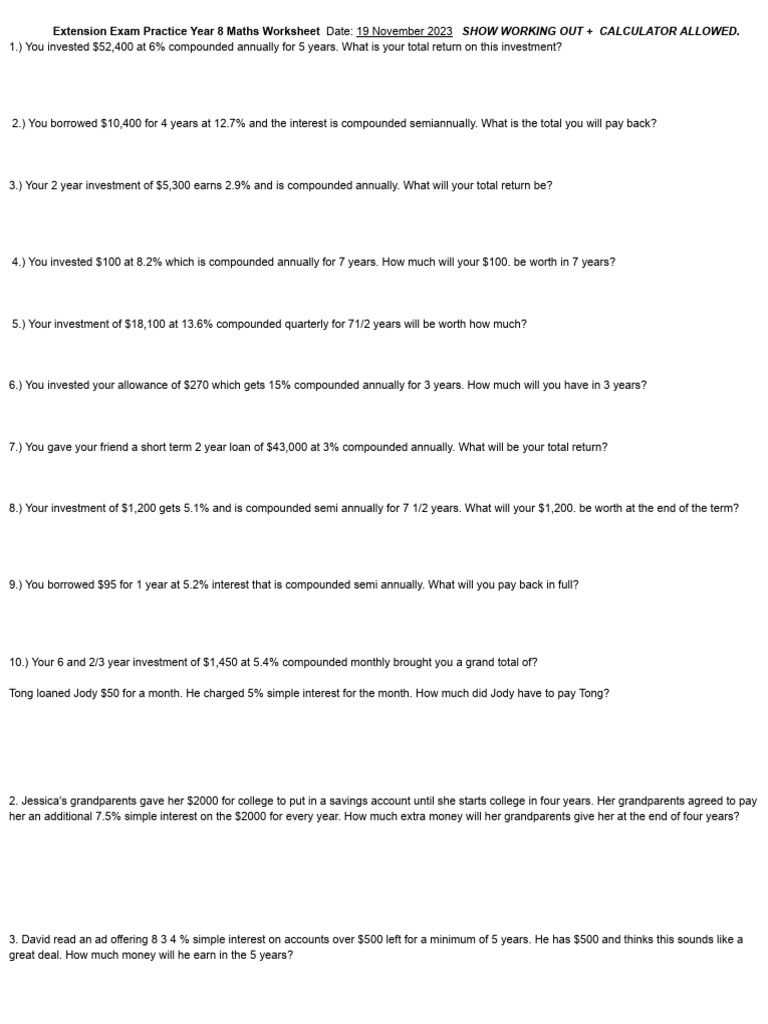 Worksheet 2 | PDF | Interest | Financial Services