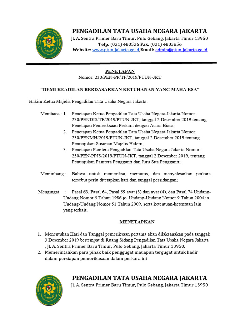 Surat Penetapan Hari Dan Tanggal Sidang | PDF