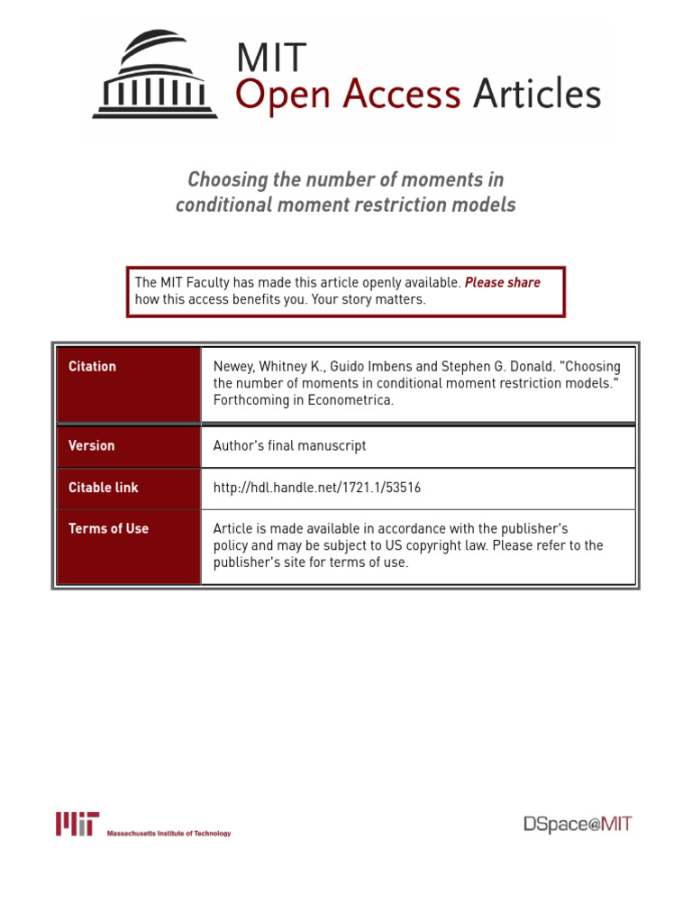 Choosing The Number Of Moments In Conditional Moment Restriction Models Pdf Estimator Mean