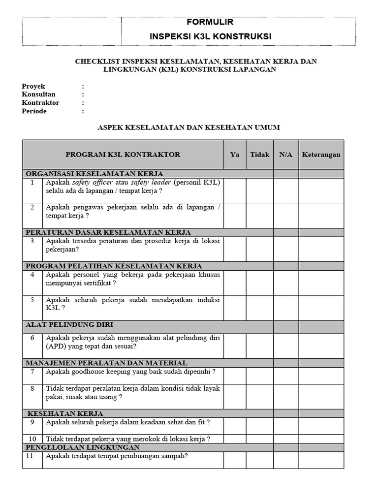 Form Inspeksi K3 Konstruksi | PDF
