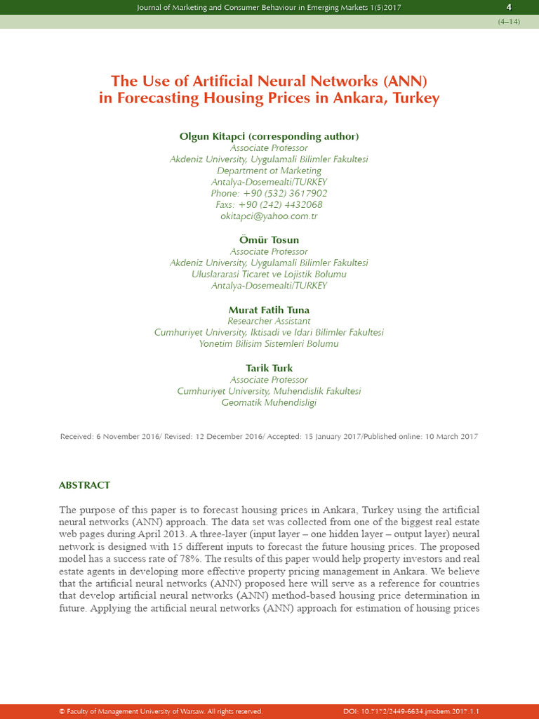 The Use of Arti Fi Cial Neural Networks | PDF | Mean Squared Error | Artificial Neural Network