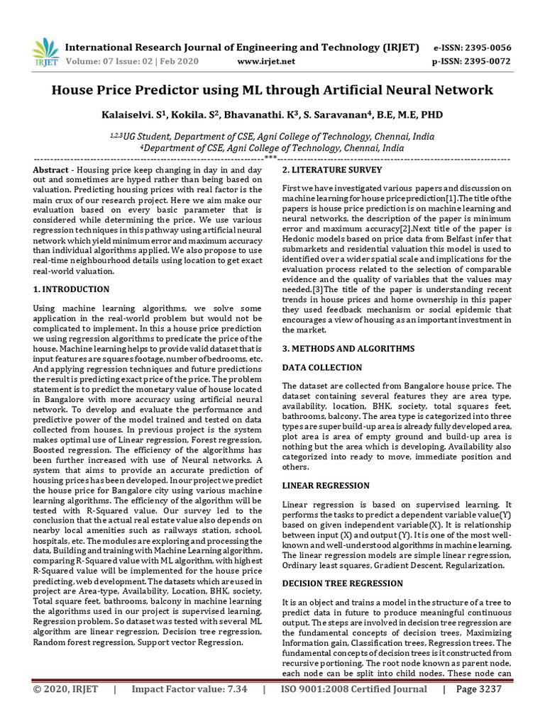 House Price Predictor Using ML Through A | PDF | Regression Analysis | Machine Learning
