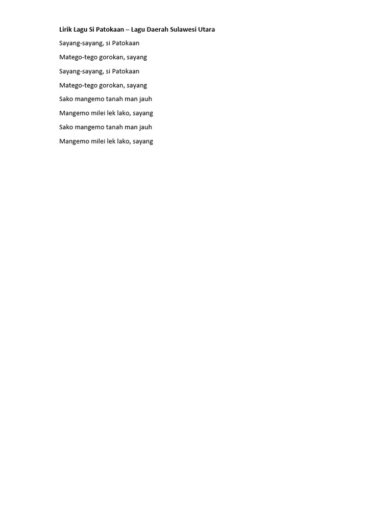 Lirik Lagu Si Patokaan | PDF | Kajian Bahasa Asing