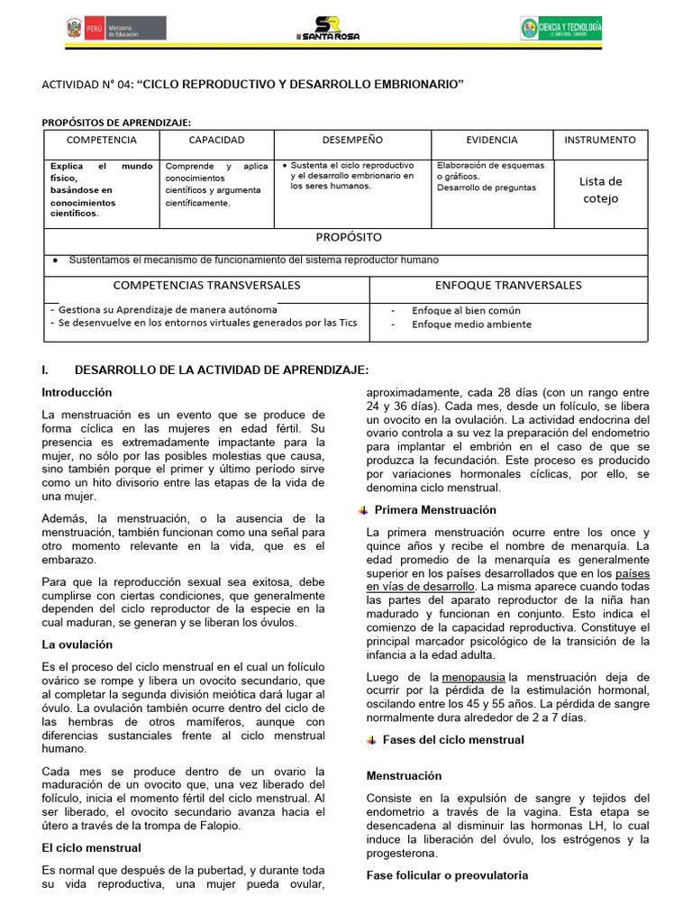 Act. 4 - U - 7 - 4 - 23 | PDF | Ciclo menstrual | Ovario