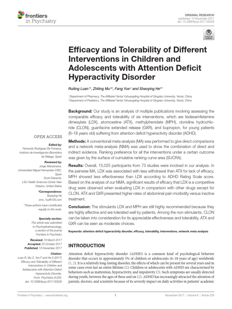 Efficacy and Tolerability of Different Interventio | PDF | Attention ...