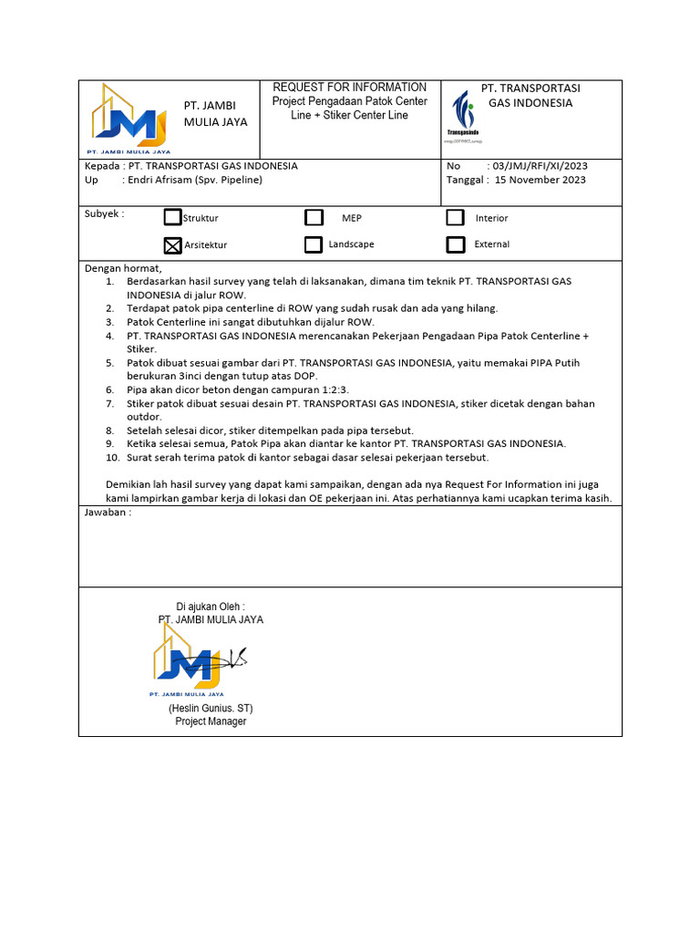 RFI Patok Center Line | PDF