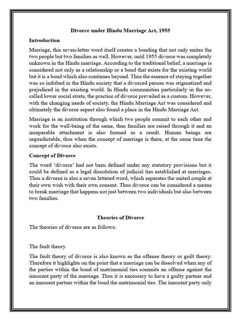 Divorce Under Hindu Marriage Act | PDF | Divorce | Marriage
